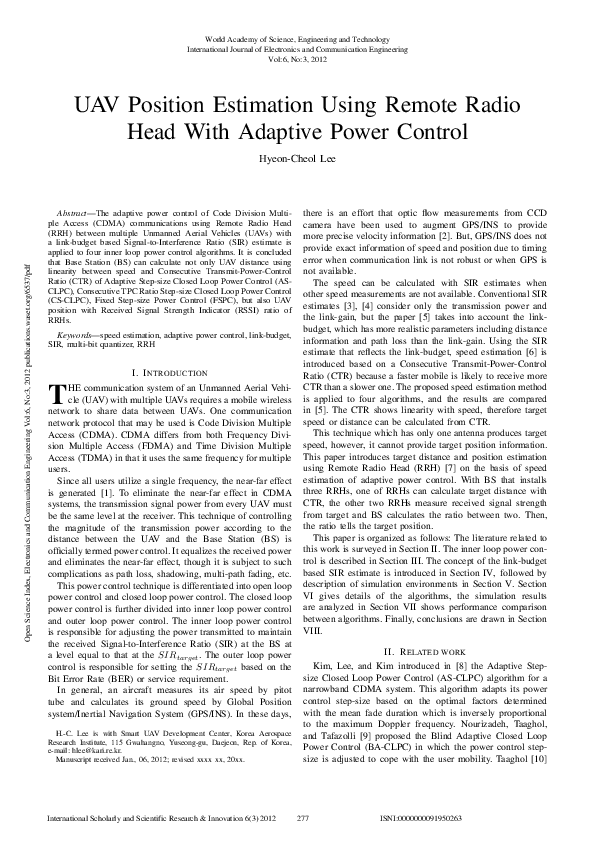 (PDF) Uav Position Estimation Using Remote Radio Head With Adaptive ...
