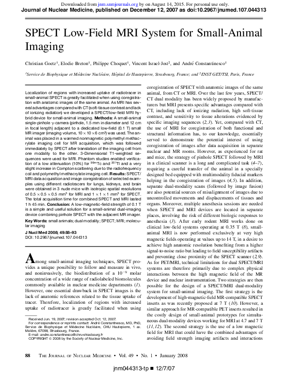 (PDF) SPECT/MRI Hybrid for Small-Animal Imaging