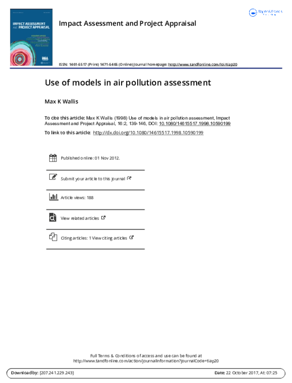 (PDF) Use of models in air pollution assessment