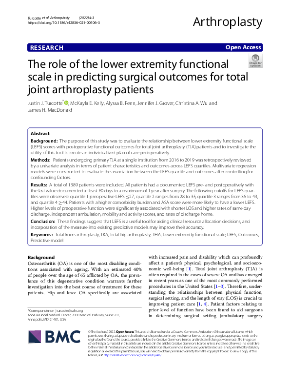 (PDF) The role of the lower extremity functional scale in predicting ...