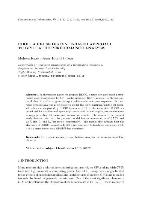 (PDF) RDGC: A Reuse Distance-Based Approach to GPU Cache Performance Analysis