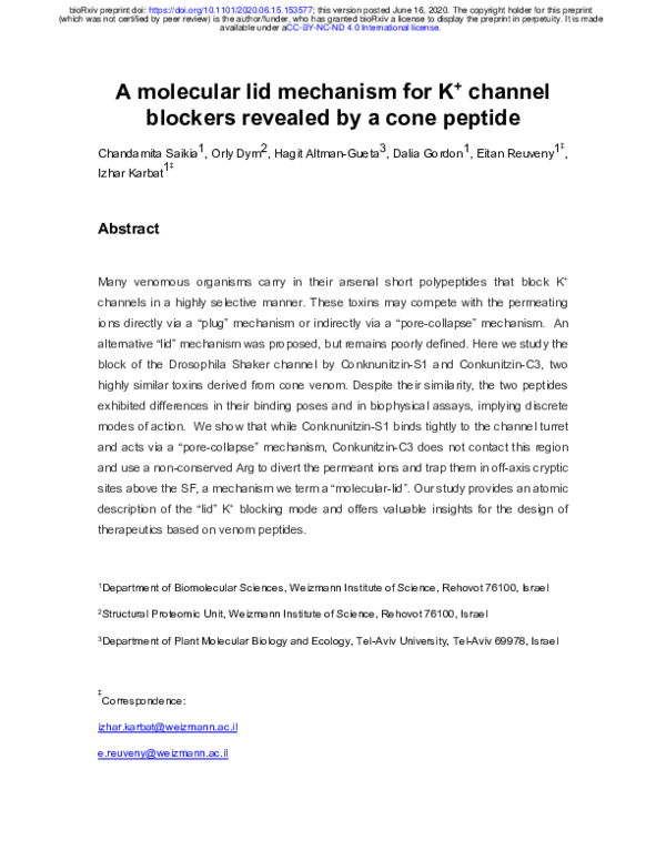 (PDF) A molecular lid mechanism of K+ channel blocker action revealed ...