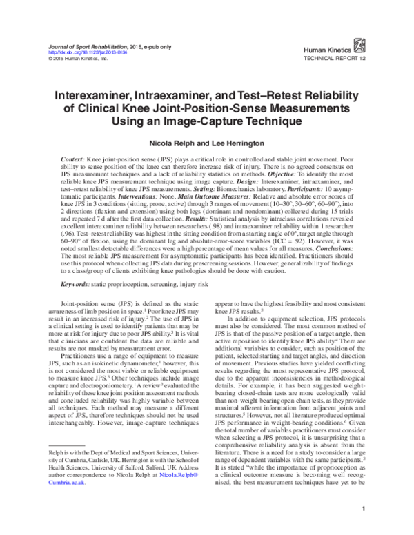 (PDF) Inter-Examiner, Intra-Examiner and Test-Retest Reliability of ...