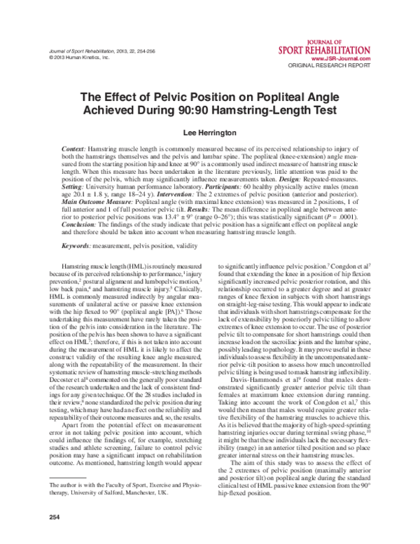 (PDF) The Effect of Pelvic Position on Popliteal Angle Achieved during ...