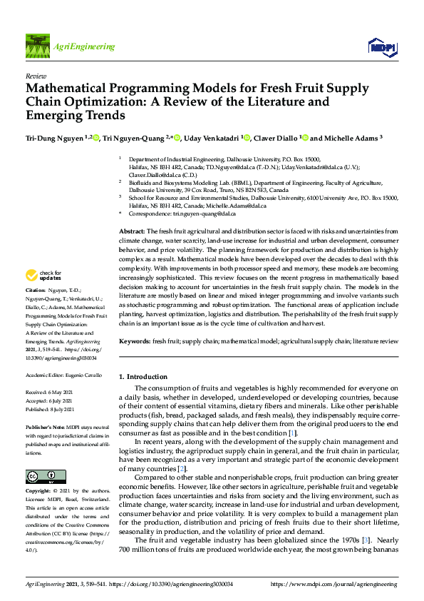 (PDF) Mathematical Programming Models for Fresh Fruit Supply Chain ...