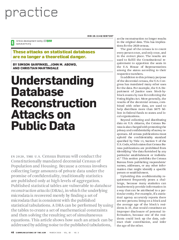 (PDF) Understanding database reconstruction attacks on public data