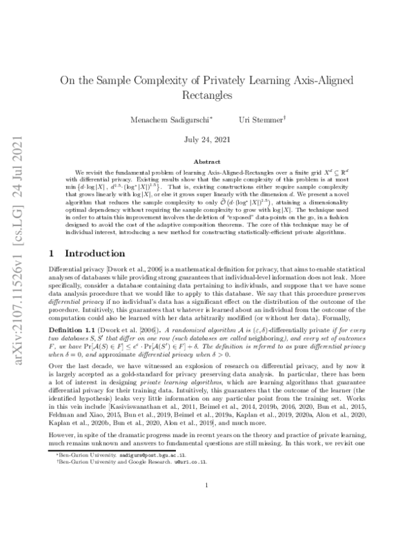 (PDF) On the Sample Complexity of Privately Learning Axis-Aligned ...