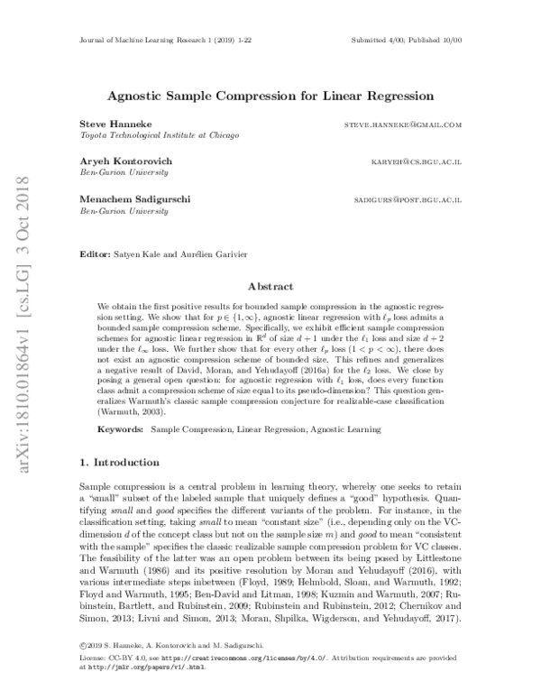 (PDF) Agnostic Sample Compression for Linear Regression