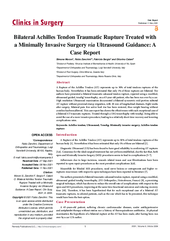 (PDF) Bilateral Achilles Tendon Traumatic Rupture Treated with a ...