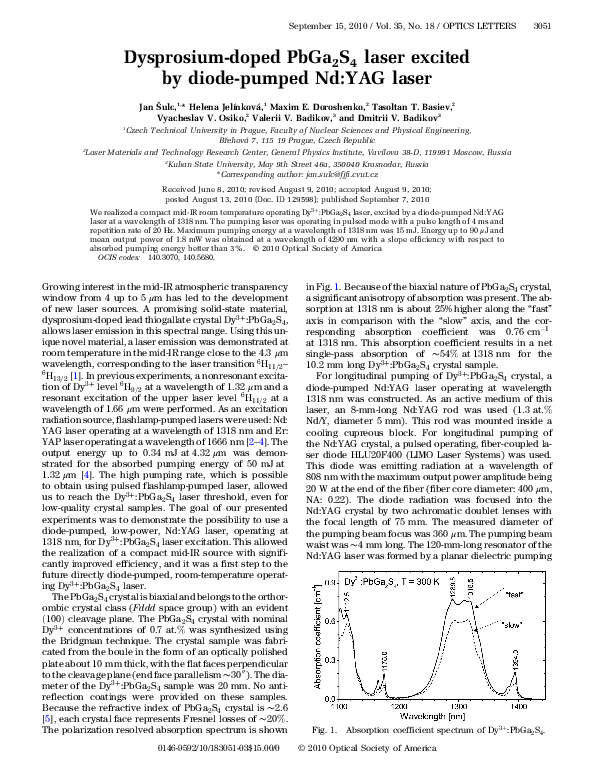 (PDF) Dysprosium-doped PbGa_2S_4 laser excited by diode-pumped Nd:YAG laser