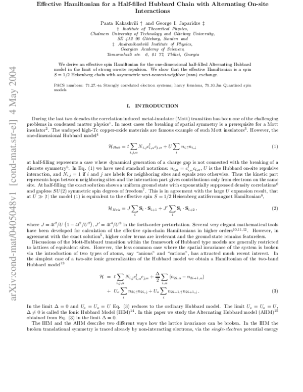 (PDF) Effective Hamiltonian for a half-filled Hubbard chain with ...