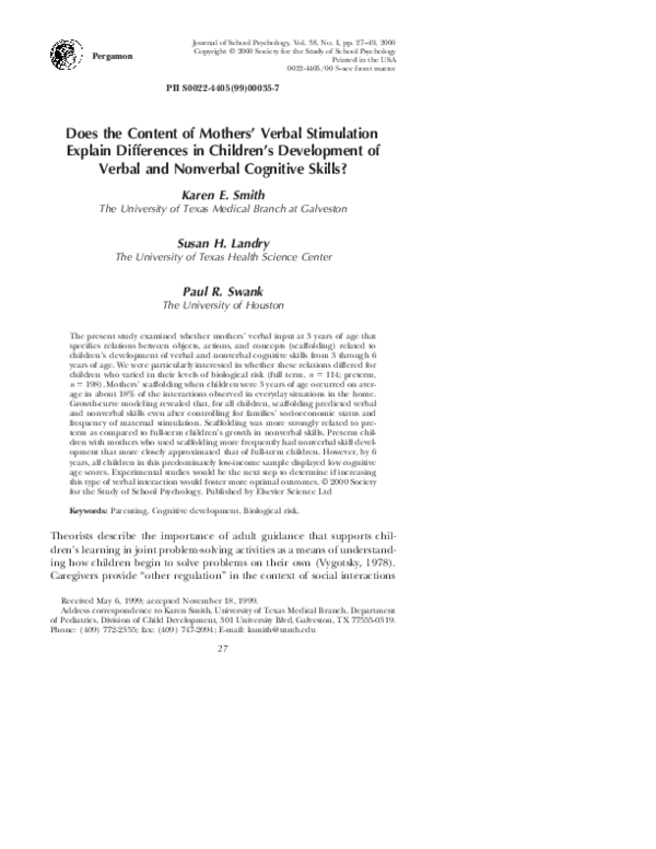 (PDF) Mothers' Verbal Scaffolding and Children's Cognitive Skills