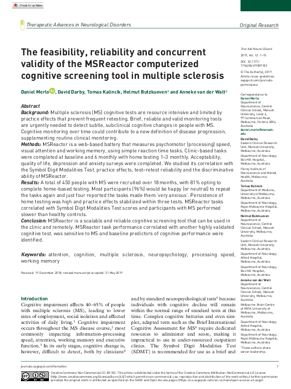 (PDF) The feasibility, reliability and concurrent validity of the MSReactor computerized ...