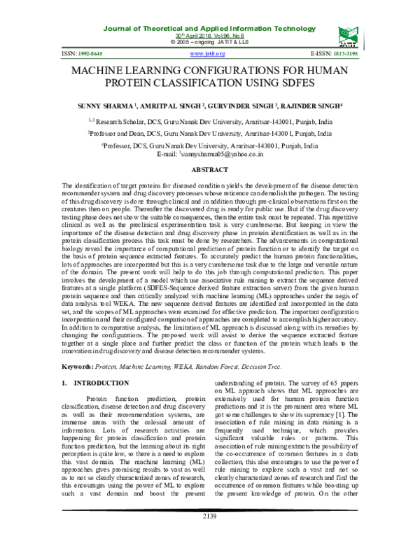 (PDF) ML Techniques for Protein Classification