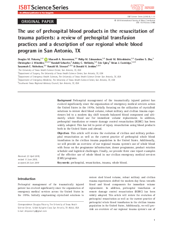 (PDF) The use of prehospital blood products in the resuscitation of ...