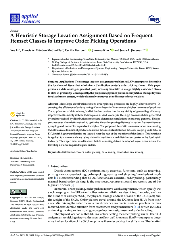 Pdf A Heuristic Storage Location Assignment Based On Frequent Itemset Classes To Improve Order
