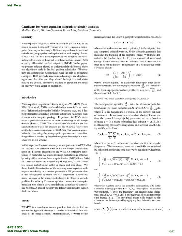 Pdf Gradients For Wave‐equation Migration Velocity Analysis