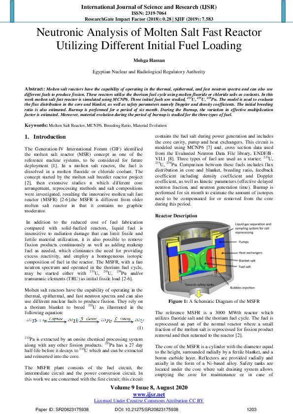 (PDF) Neutronic Analysis of Molten Salt Fast Reactor Utilizing Different Initial Fuel Loading