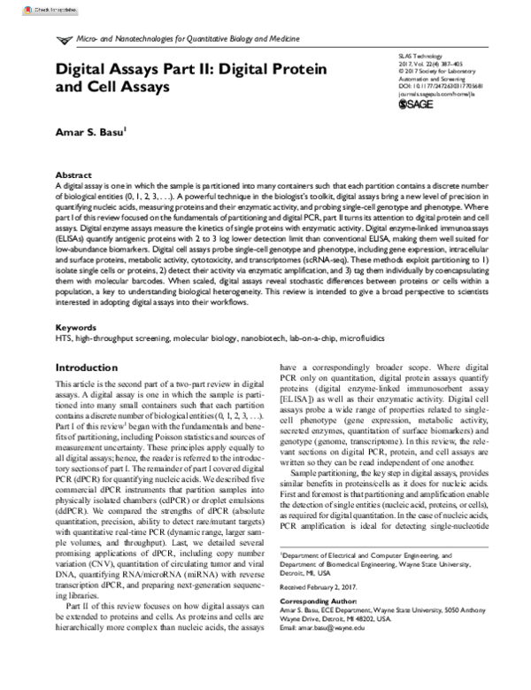 (PDF) Digital Assays Part II: Digital Protein and Cell Assays