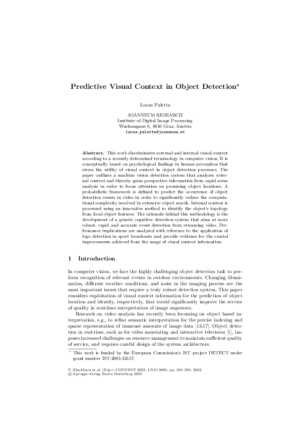 (PDF) Predictive Visual Context in Object Detection | Lucas Paletta - Academia.edu