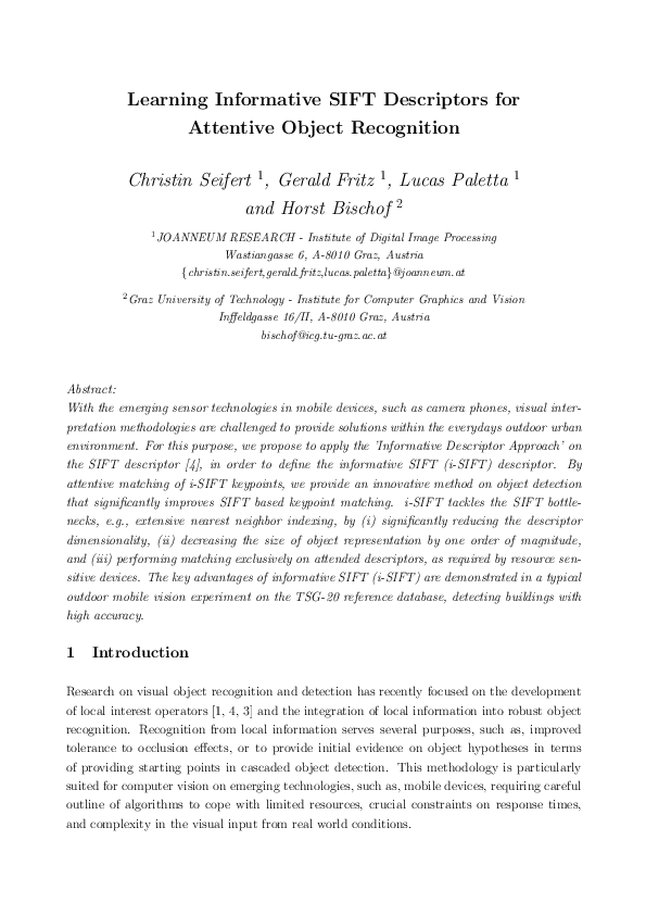 (PDF) Learning Informative SIFT Descriptors for Attentive Object Detection