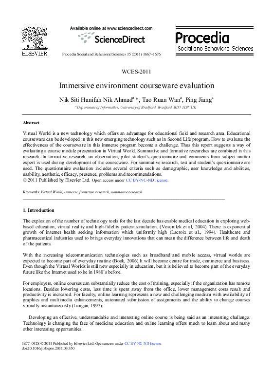 (PDF) Immersive environment courseware evaluation