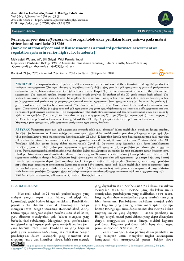 (PDF) Penerapan peer dan self assessment sebagai tolok ukur penilaian ...