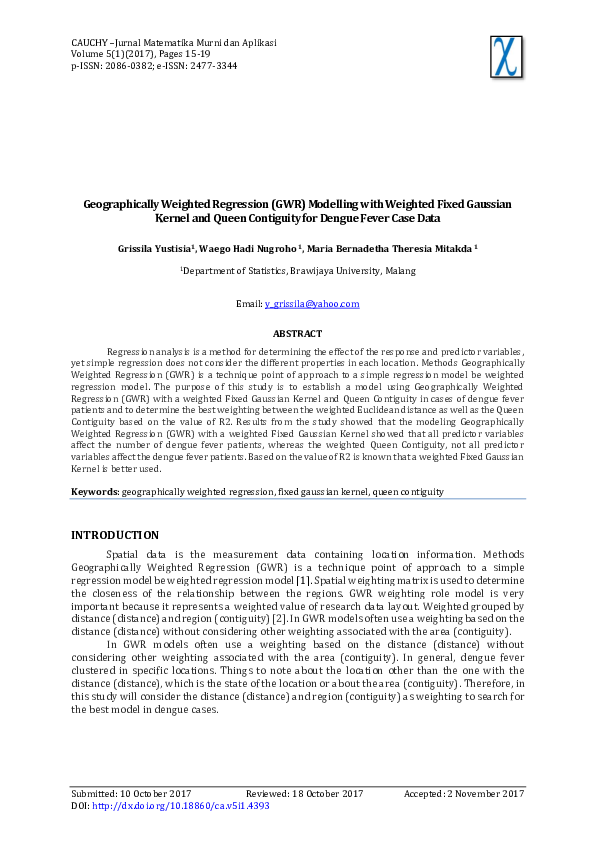 Pdf Geographically Weighted Regression Gwr Modelling With Weighted Fixed Gaussian Kernel And