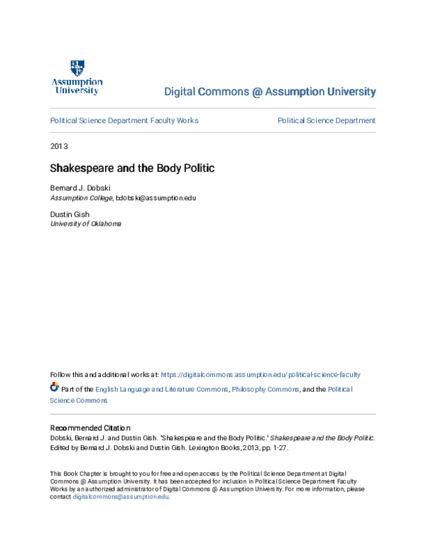 (PDF) Shakespeare and the Body Politic