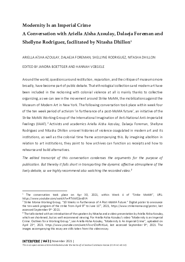 (PDF) Modernity Is an Imperial Crime. A Conversation with Ariella Aïsha ...