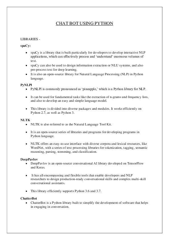 (PDF) CHAT BOT USING PYTHON