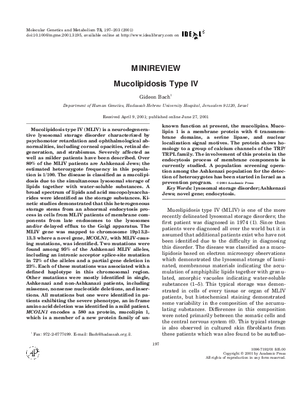 (PDF) Mucolipidosis Type IV