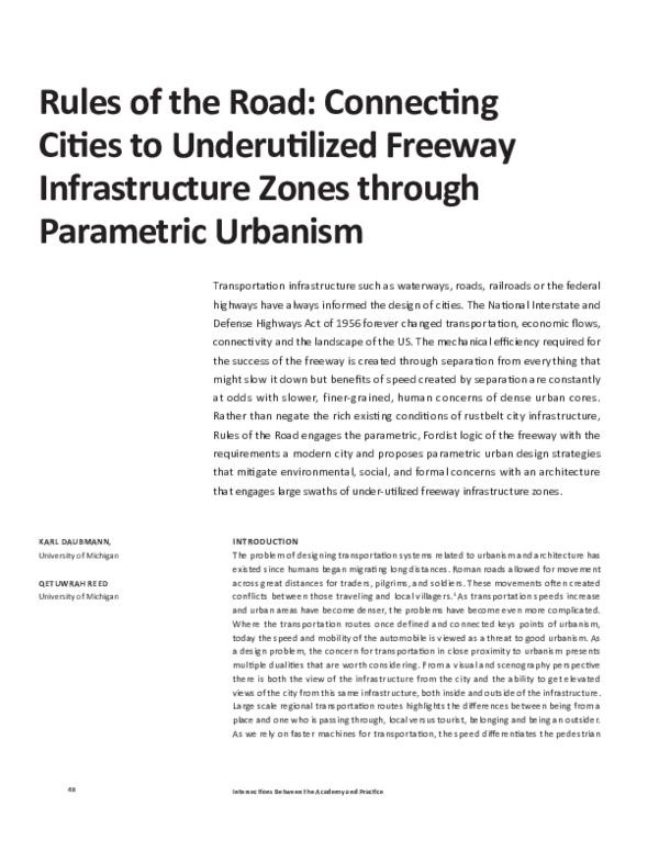 (PDF) Rules of the Road: Connecting Cities to Underutilized Freeway Infrastructure Zones Through ...