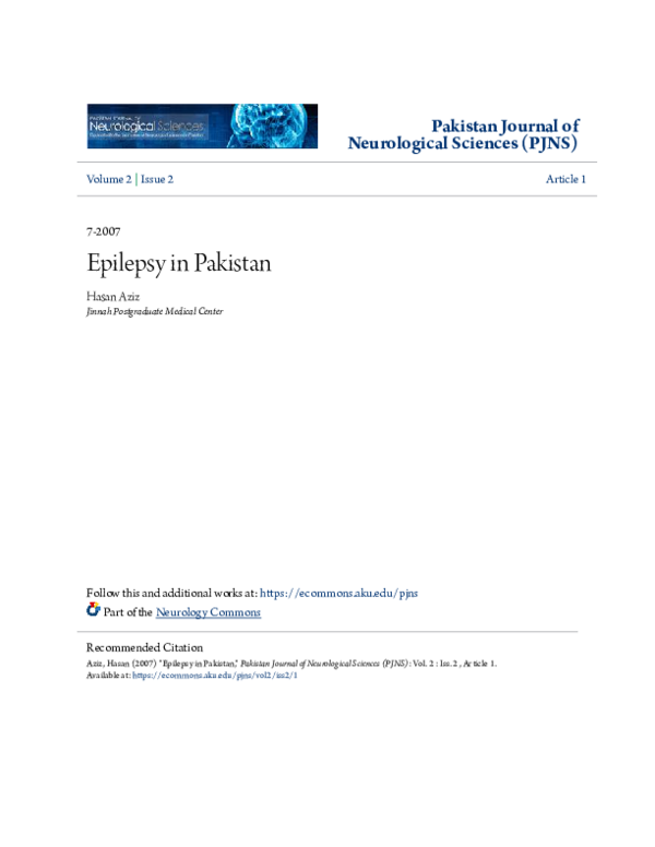 (PDF) Epilepsy in Pakistan