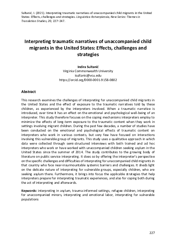 (PDF) Interpreting traumatic narratives of unaccompanied child migrants ...