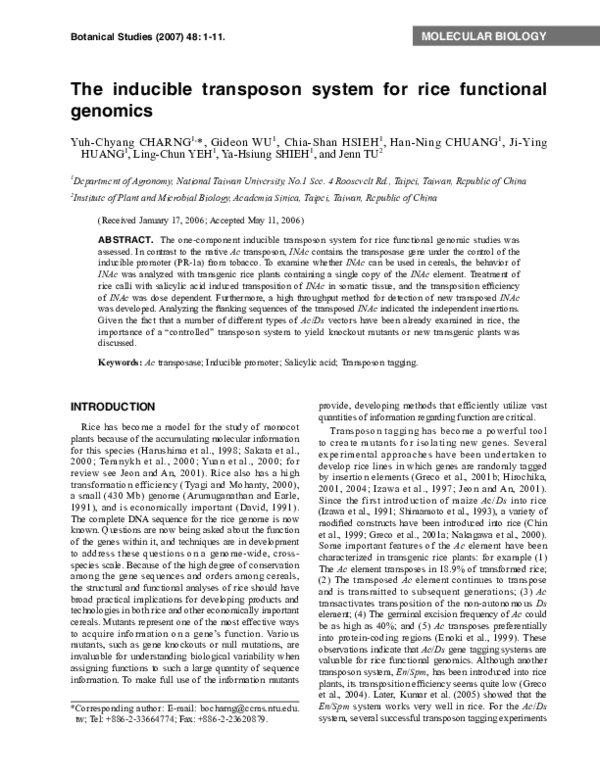 (PDF) The Inducible Transposon System for Rice Functional Genomics