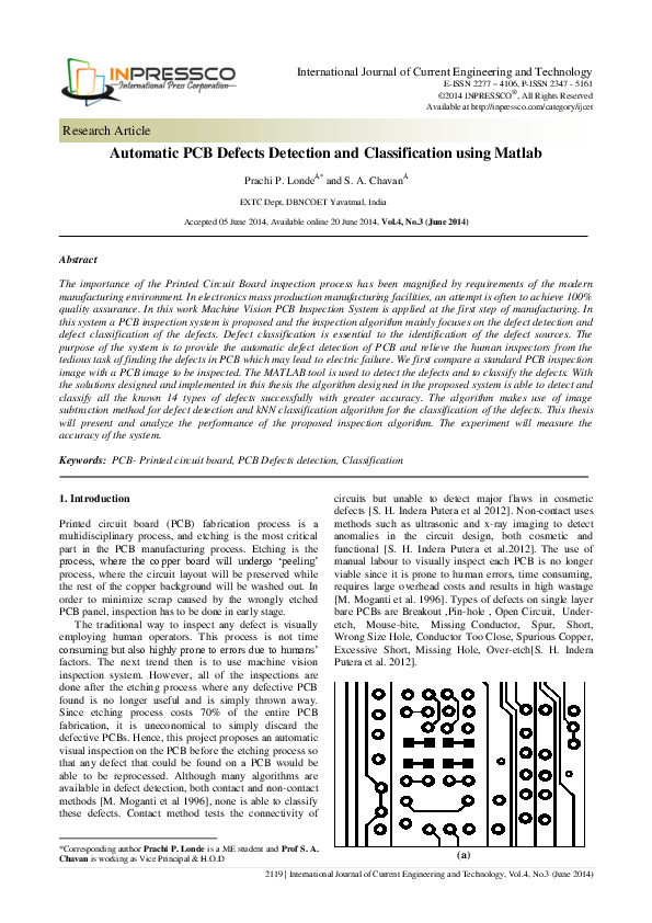 Pdf Automatic Pcb Defects Detection And Classification Using Matlab