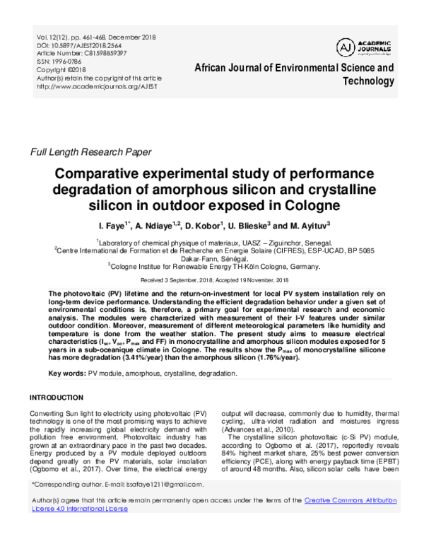 (PDF) Degradation and comparative experimental study of crystalline ...