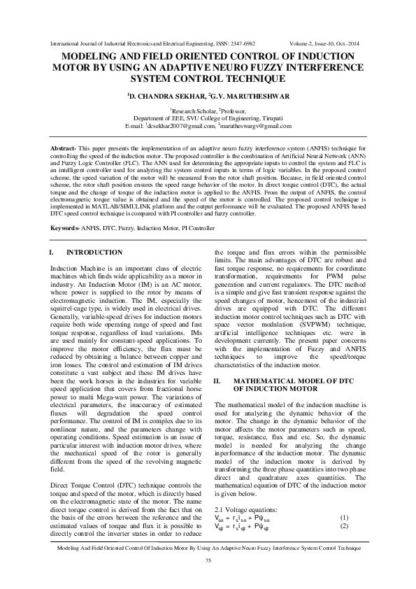 Pdf Modeling And Field Oriented Control Of Induction Motor By Using An Adaptive Neuro Fuzzy