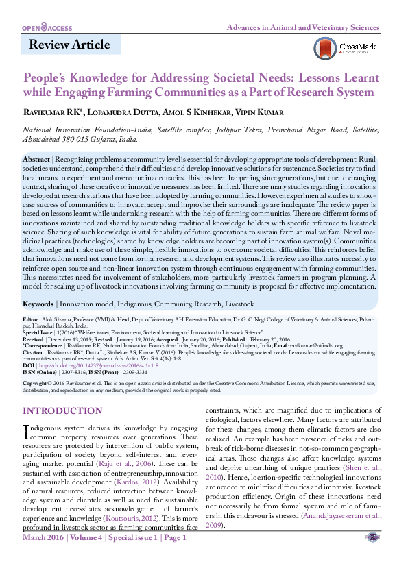 (PDF) People's Knowledge for Addressing Societal Needs: Lessons Learnt ...