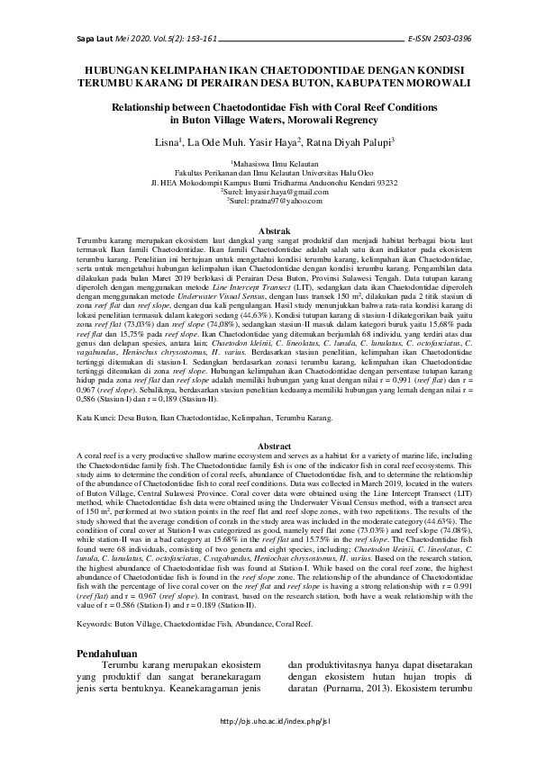 (PDF) Hubungan Kelimpahan Ikan Chaetodontidae Dengan Kondisi Terumbu ...