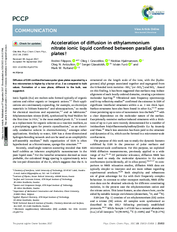 (PDF) Acceleration of diffusion in ethylammonium nitrate ionic liquid ...