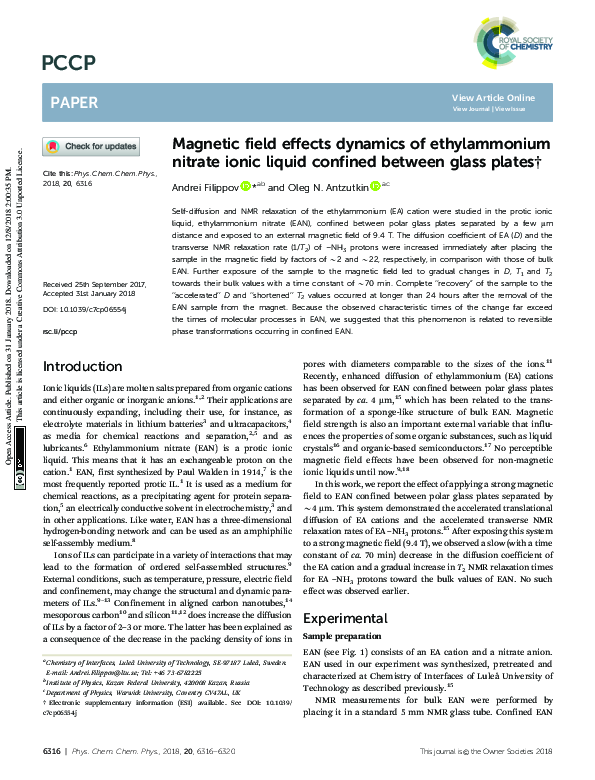 (PDF) Magnetic field effects dynamics of ethylammonium nitrate ionic ...