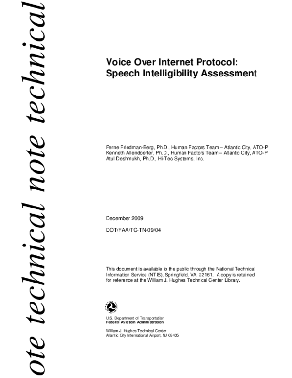(PDF) Voice Over Internet Protocol: Speech Intelligibility Assessment