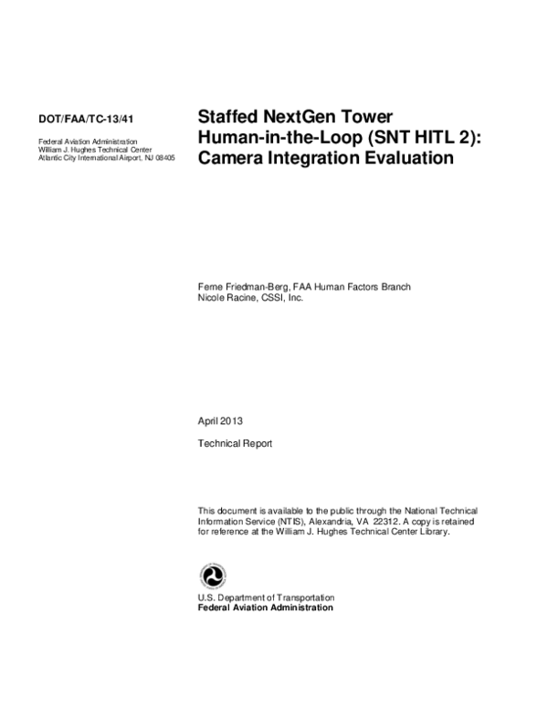 (PDF) Staffed NextGen Tower Human-in-the-Loop (SNT HITL 2): Camera ...