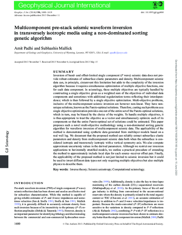 (PDF) Multicomponent pre-stack seismic waveform inversion in ...