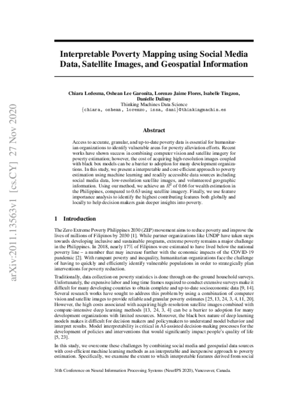 (PDF) Interpretable Poverty Mapping using Social Media Data, Satellite Images, and Geospatial ...