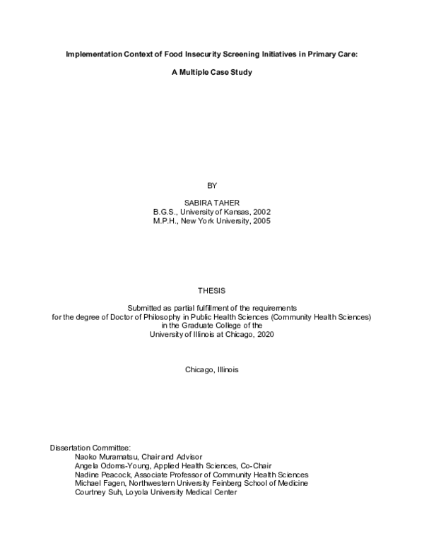 (PDF) Implementation Context of Food Insecurity Screening Initiatives ...
