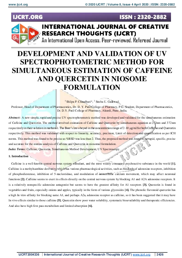 (PDF) Development and validation of UV spectrophotometric method for simultaneous estimation of ...