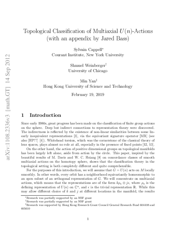 (PDF) Topological Classification of Multiaxial U(n)-Actions